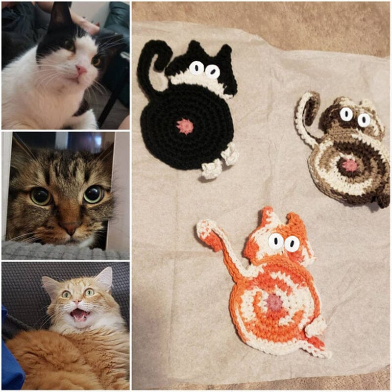 🐱Funny Cat Butt Coasters Cat Butt Cup Mat Knitted Gift for Cat Fans ...